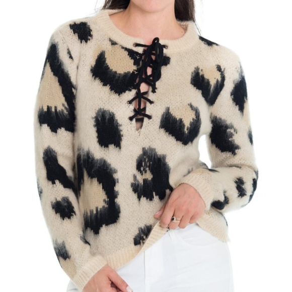 Woven Heart | Sweaters | Animal Print Sweater W Lace Up Front | Poshmark